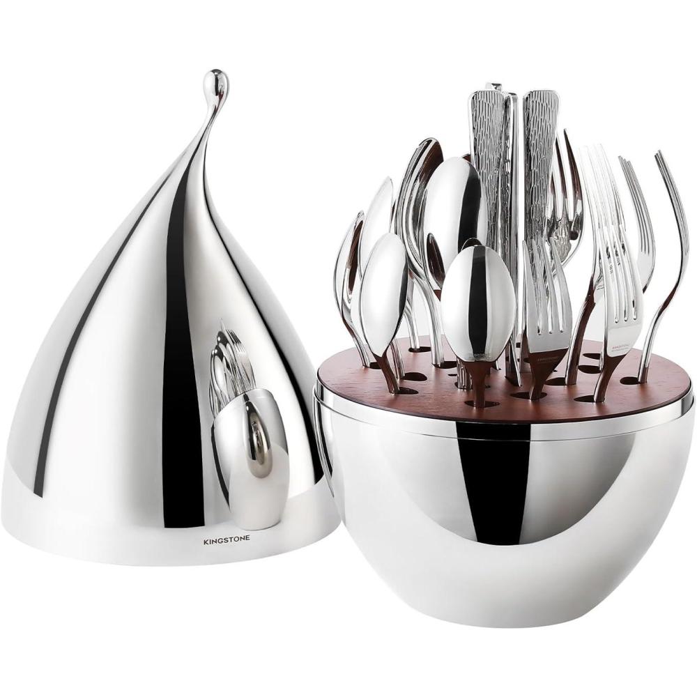 KINGSTONE Silverware Set with Waterdrop Storage Organizer, 20-Piece ...
