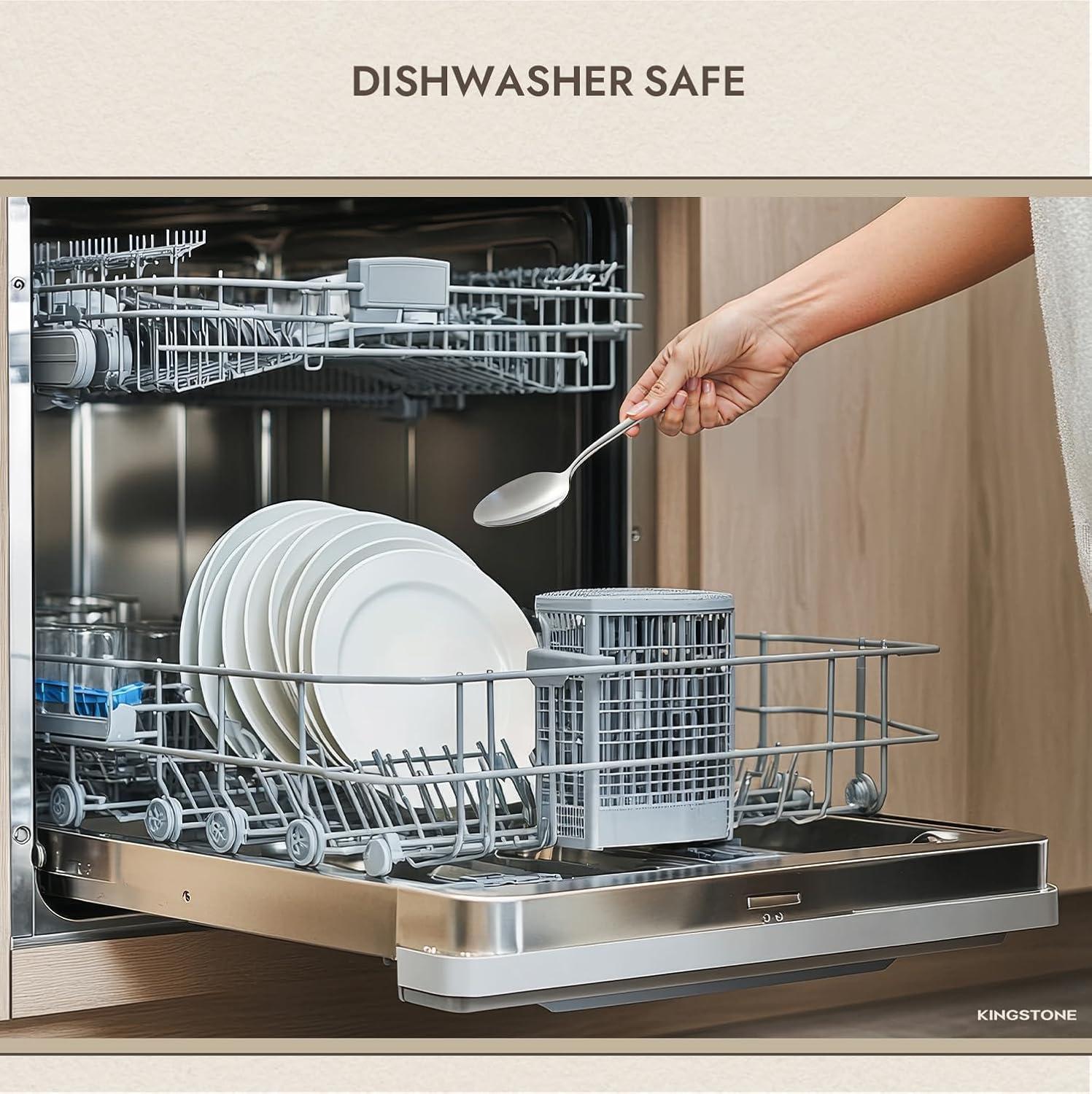 KINGSTONE Dinner Spoon Set, 4-Piece Tablespoons Silverware Spoons ...