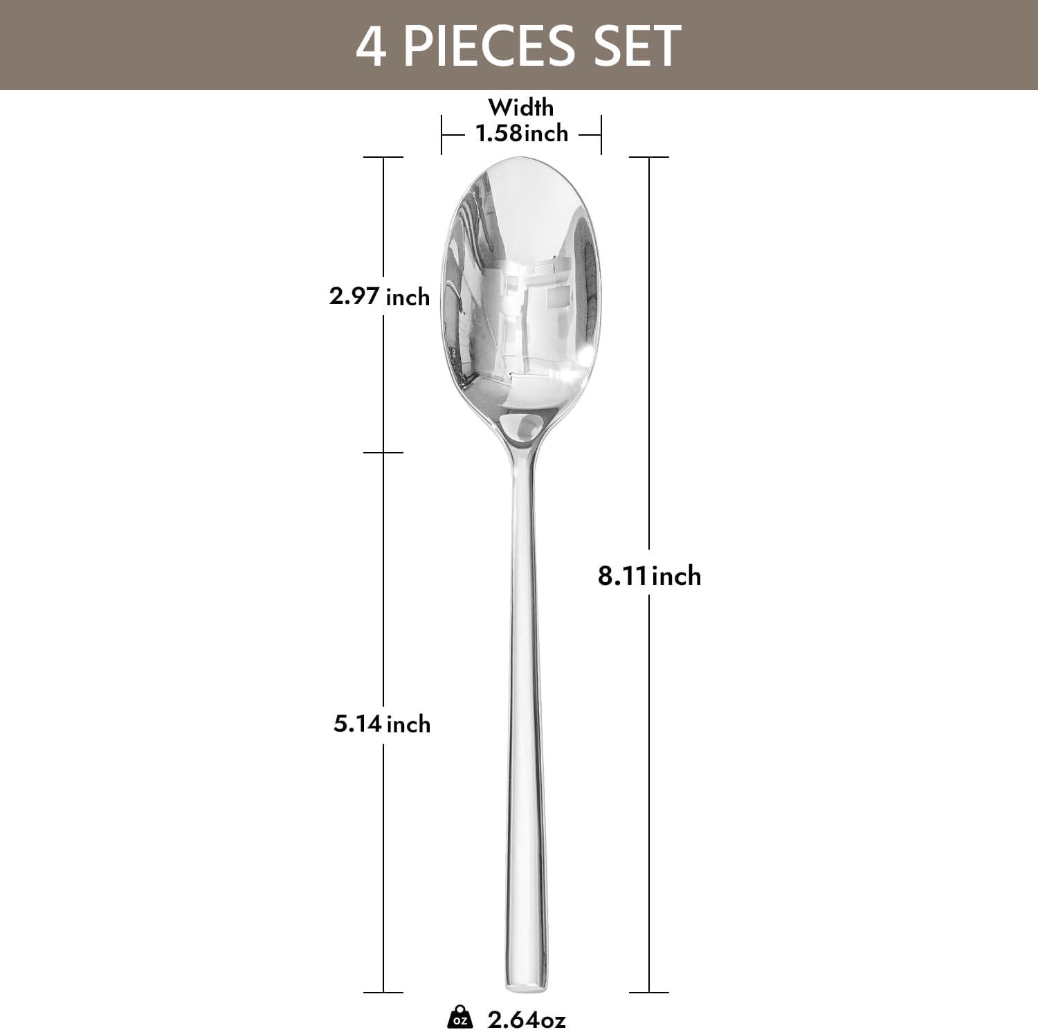 KINGSTONE Dinner Spoon Set, 4-Piece Tablespoons Silverware Spoons ...
