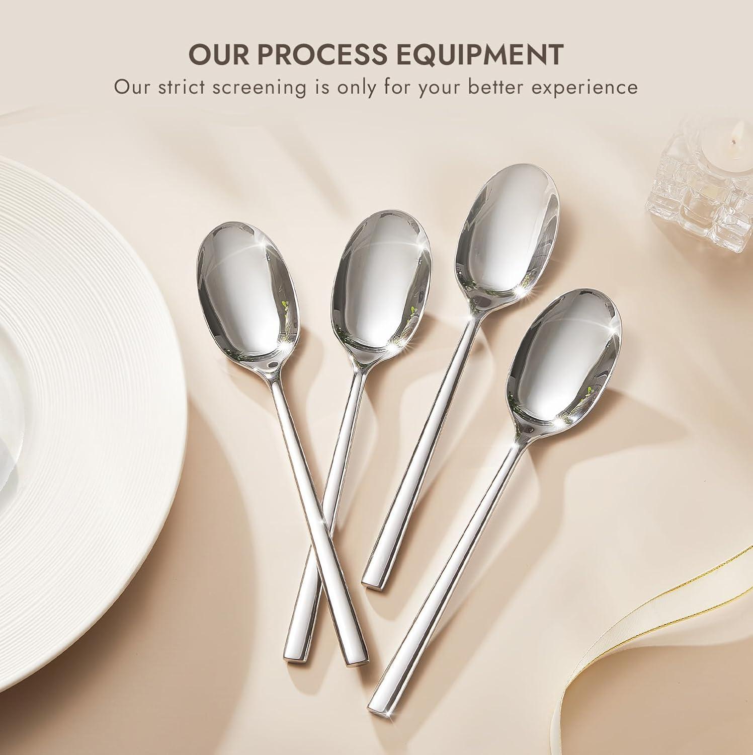 KINGSTONE Dinner Spoon Set, 4-Piece Tablespoons Silverware Spoons ...