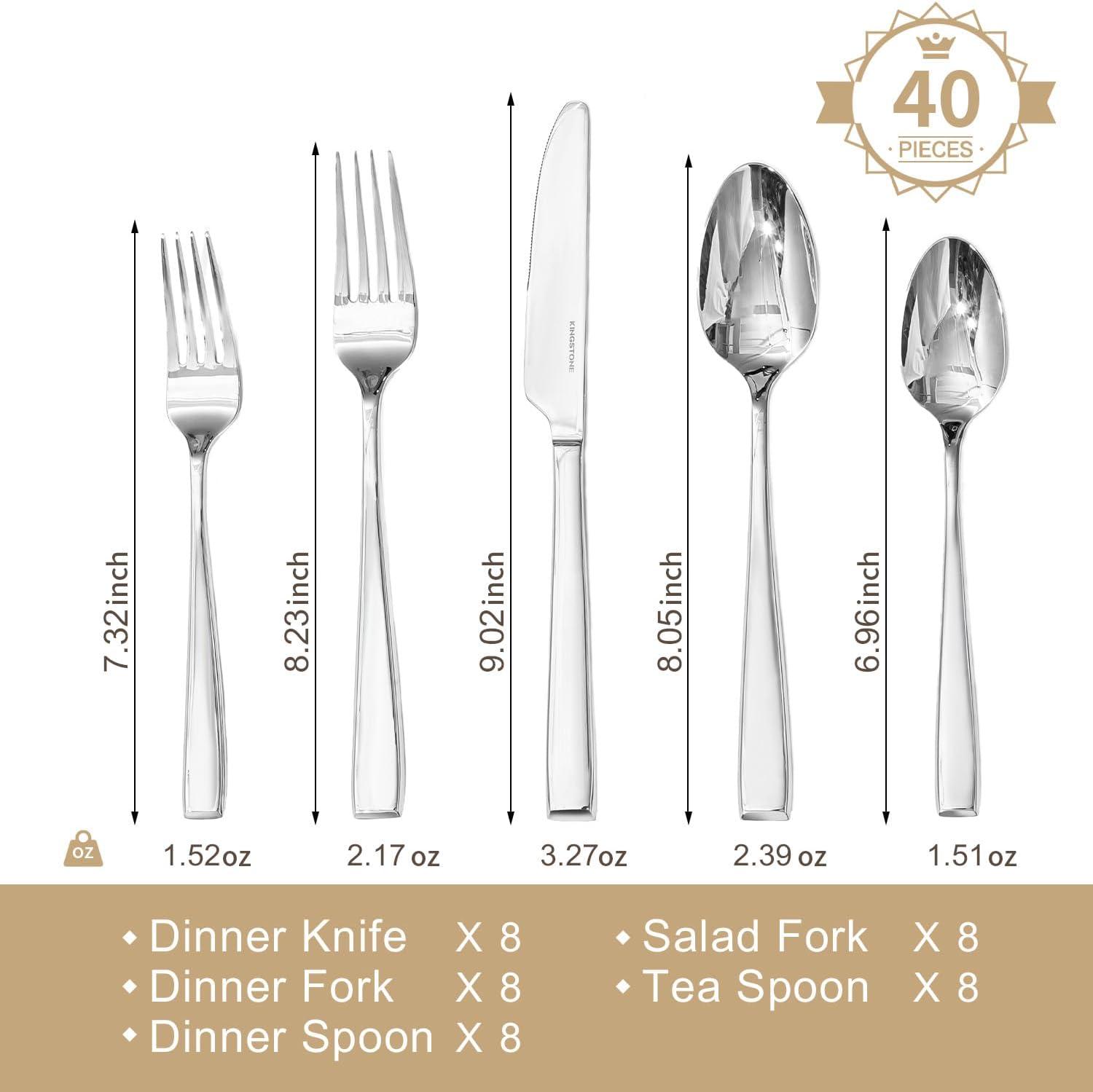 KINGSTONE Mirror Polish Silverware Set for 12, 60-Piece 18/10 Stainless ...
