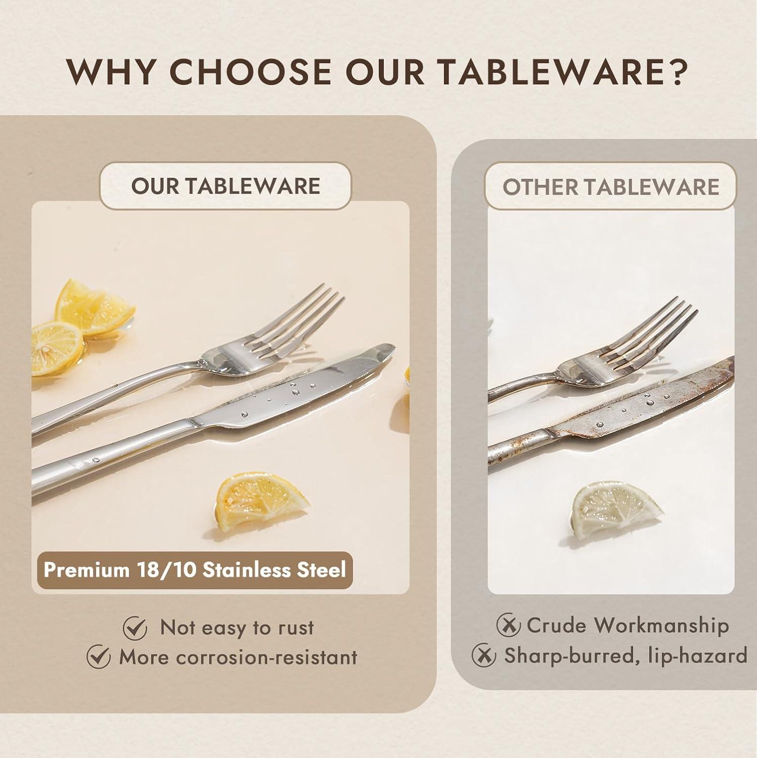 KINGSTONE Mirror Polish Silverware Set for 12, 60-Piece 18/10 Stainless ...