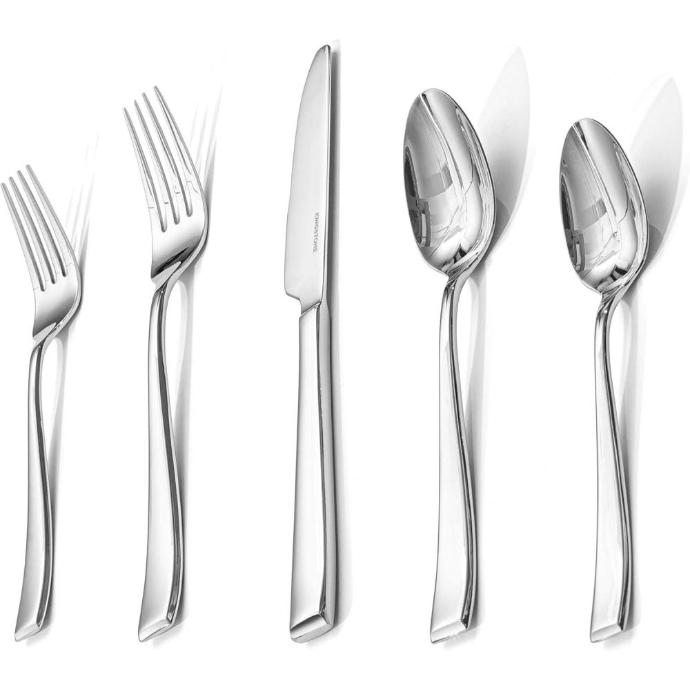 KINGSTONE Mirror Polish Silverware Set for 12, 60-Piece 18/10 Stainless ...